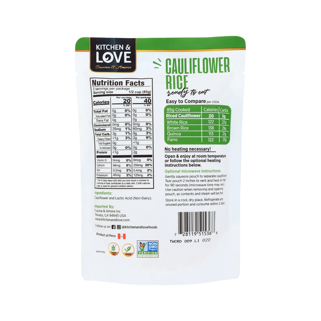 Riced Cauliflower Pouch - 6 Pack – Cucina & Amore